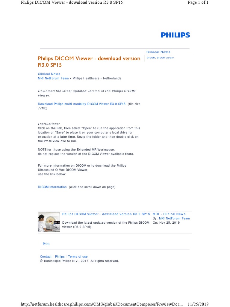 Philips DICOM Viewer - Download Version R3.0 SP15: Clinical News | PDF