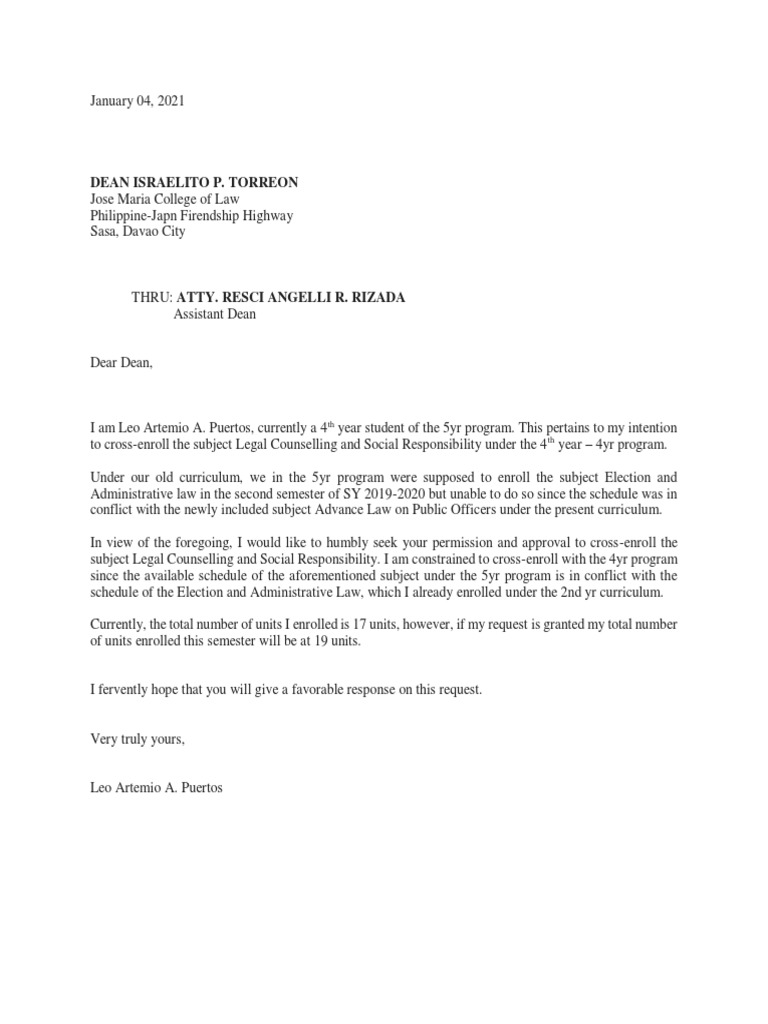Letter Request To Cross-Enroll | PDF