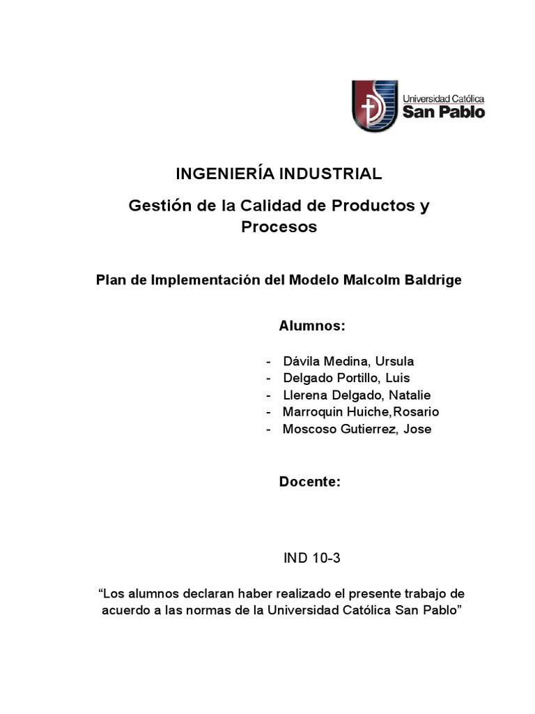 Modelo Malcolm Baldrige Gestión de La Calidad | PDF | Empresas | Cliente