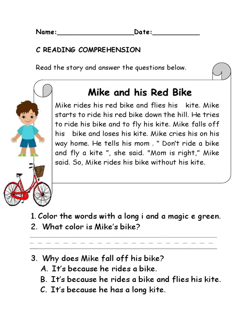 Mike's Bike Ride: A Reading Exercise | PDF | Sports & Recreation ...