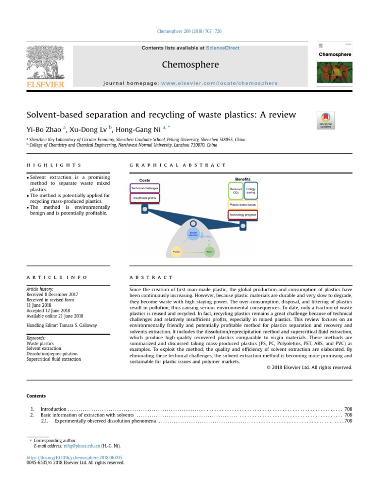 Solvent-Based Separation and Recycling of Waste Plastics A Review | PDF ...