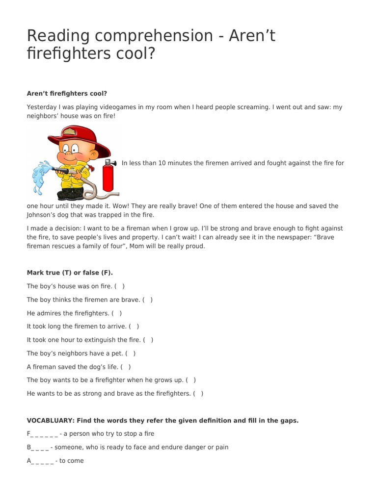 Reading Comprehension Aren T Firefighters Cool 20210301 232151 | PDF