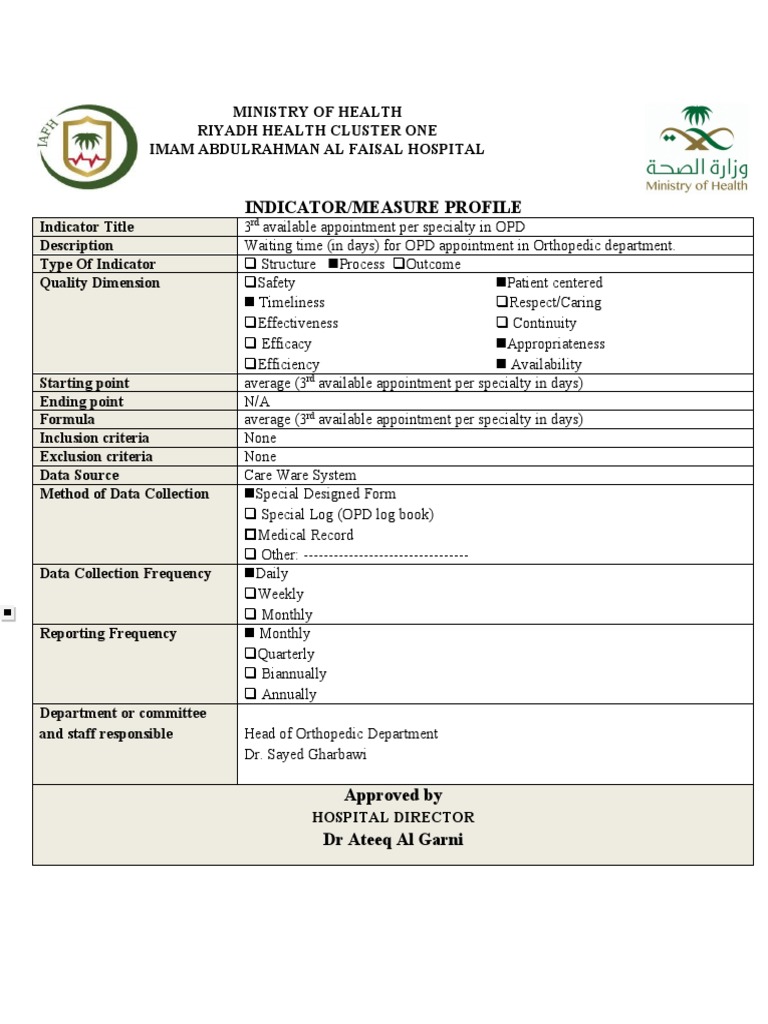 KPI-3rd Available Appointment Per Specialty in OPD | PDF