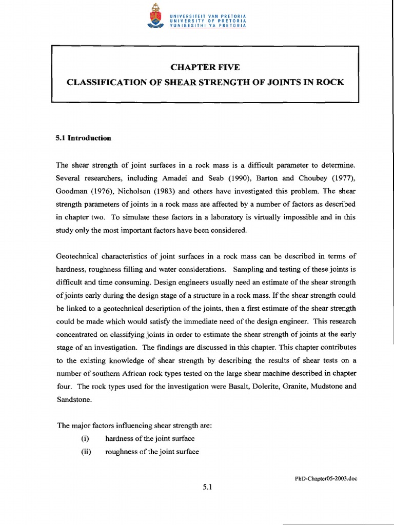 Shear Strength Classification of Rock Joints | PDF | Surface Roughness ...