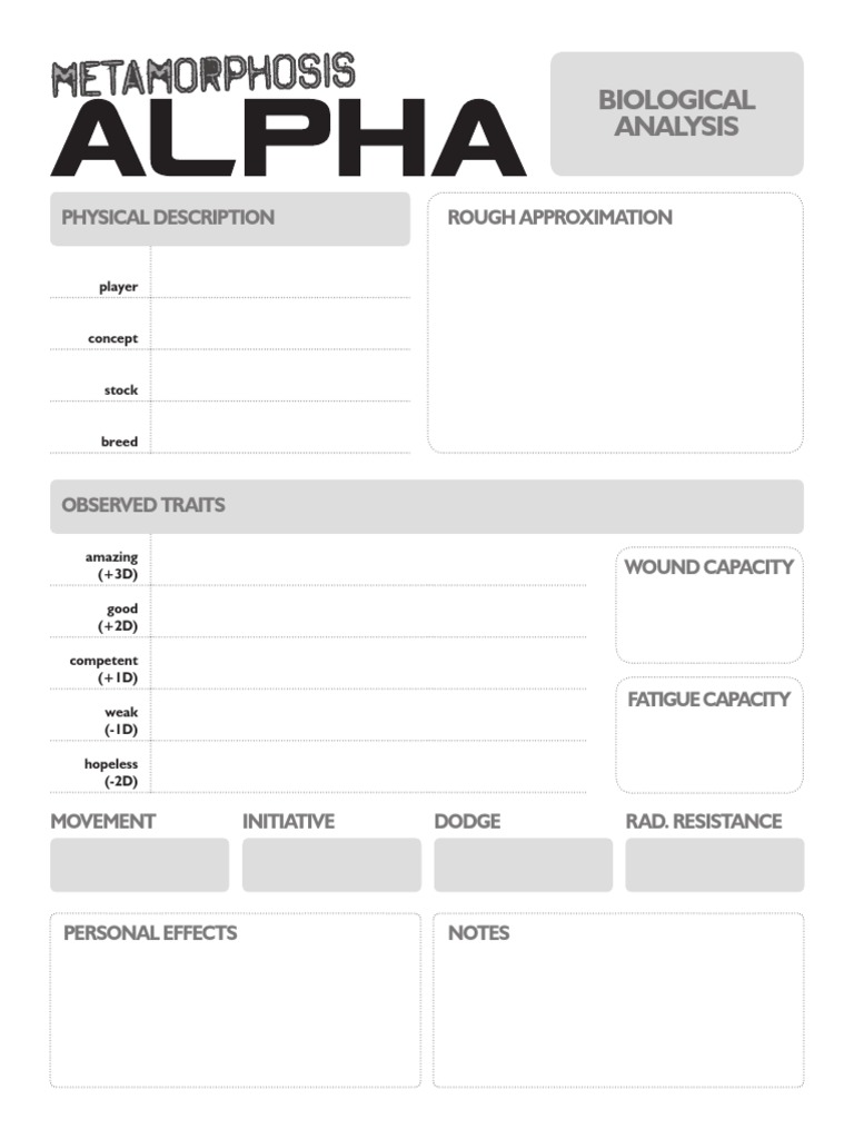 Metamorphosis Alpha RPG - Character Sheet