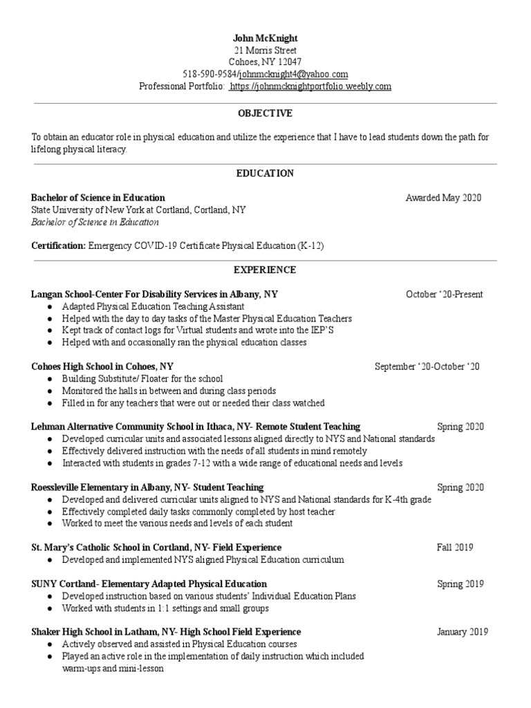 Final Pe Resume | PDF | Physical Education | Teachers