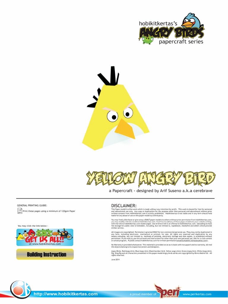 Yellow Bird Angry Birds by Hobikitkertas | PDF