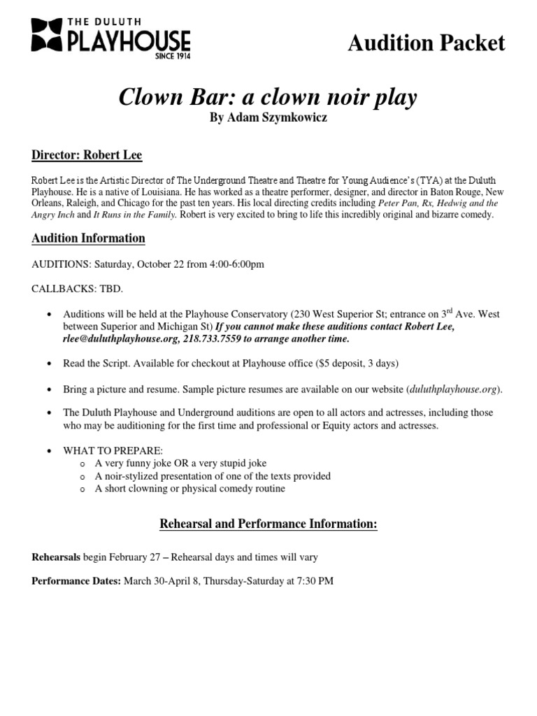 Clown Bar Audition Packet | PDF | Audition | Performing Arts