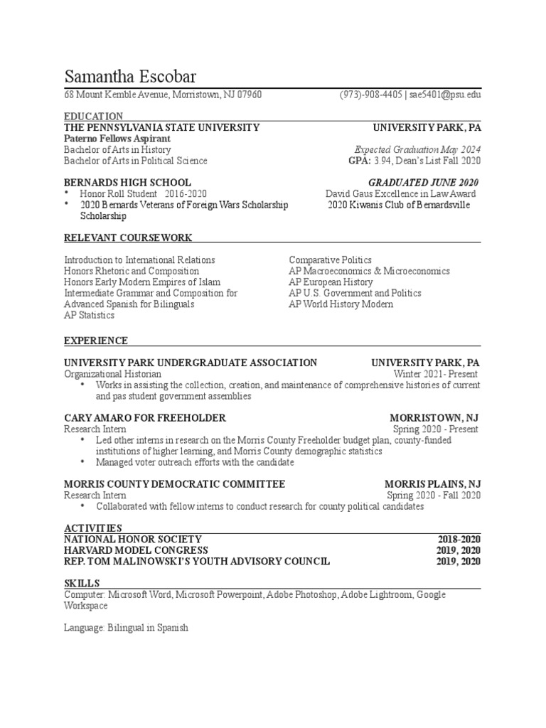 Samantha Escobar Resume | Download Free PDF | Further Education | Science