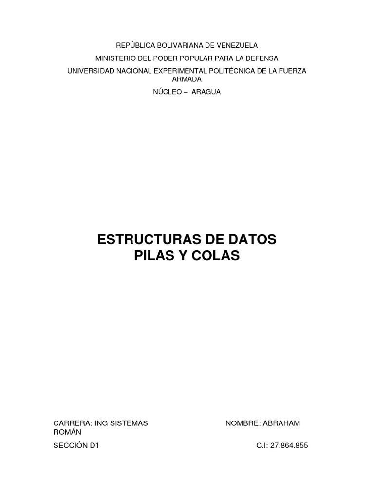 Estructuras de Datos Pilas y Colas | PDF | Cola (tipo de datos ...