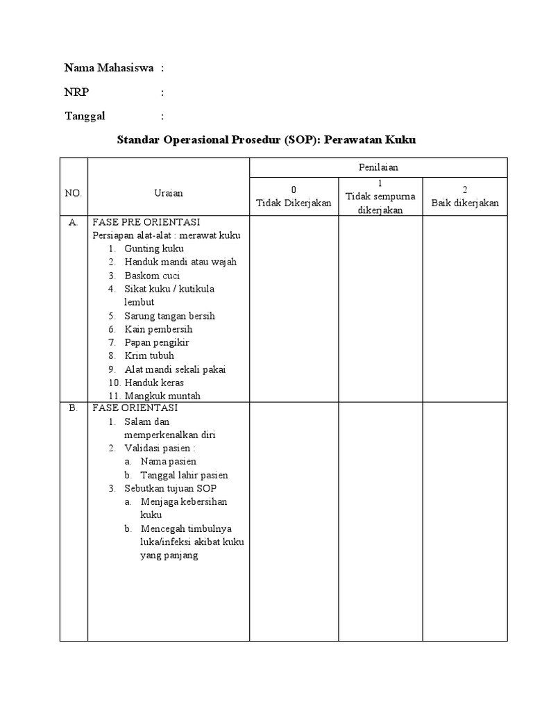 Standar Operasional Prosedur - PERAWATAN KUKU | PDF