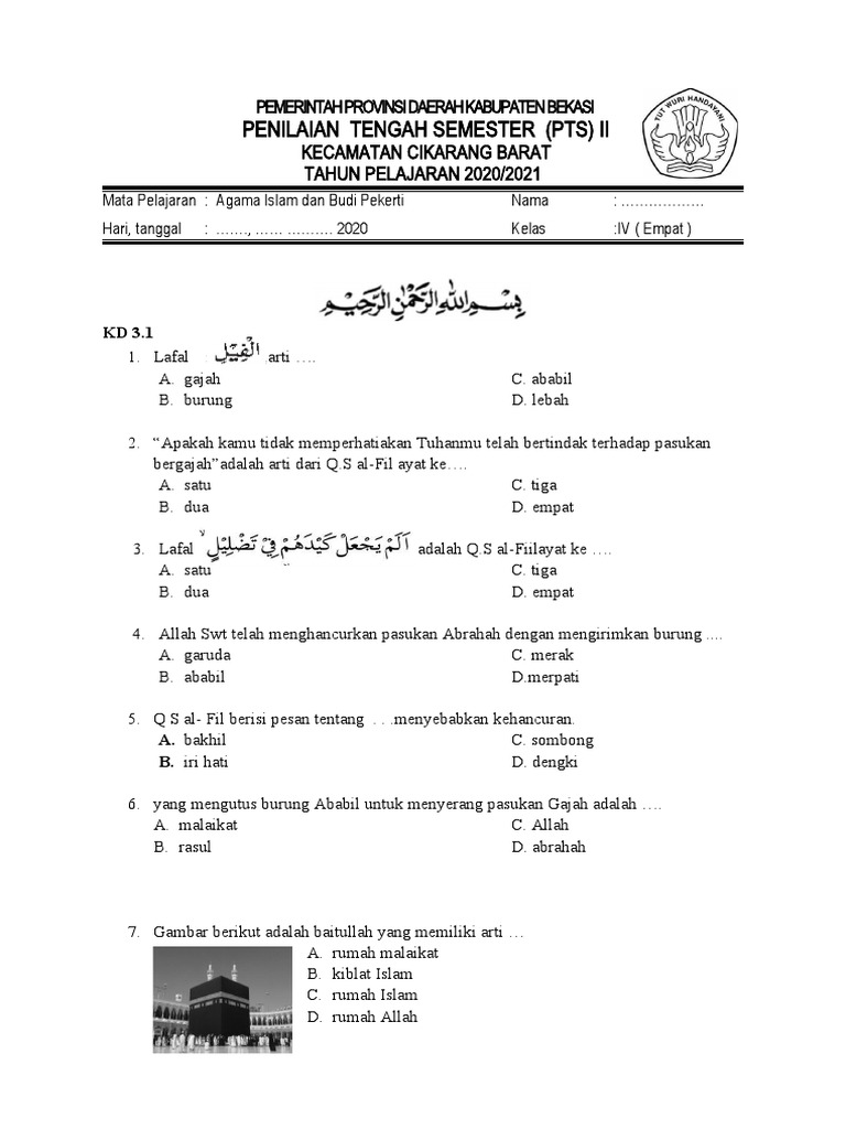 Soal Pts 2 Pai Kelas 4 | PDF