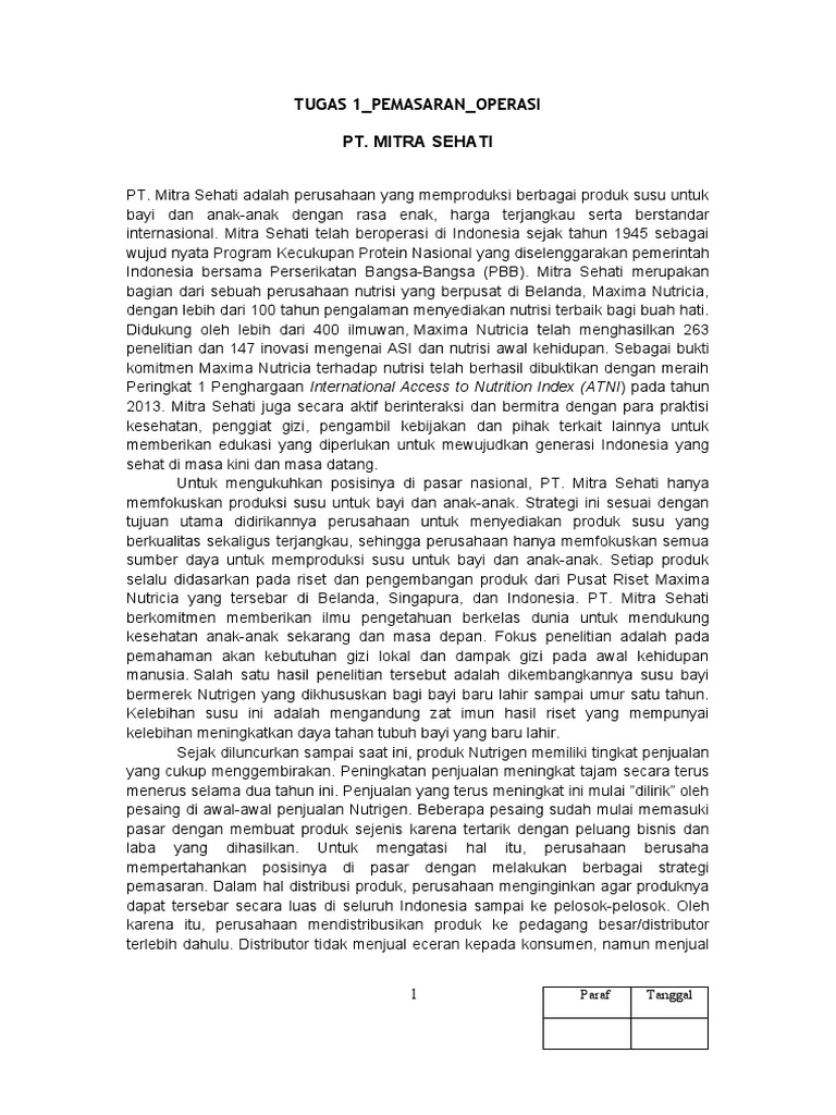 Tugas 1 - PT Mitra Sehati - Pemasaran - Operasi | PDF Tugas 1 - PT Mitra Sehati - Pemasaran - Operasi | PDF