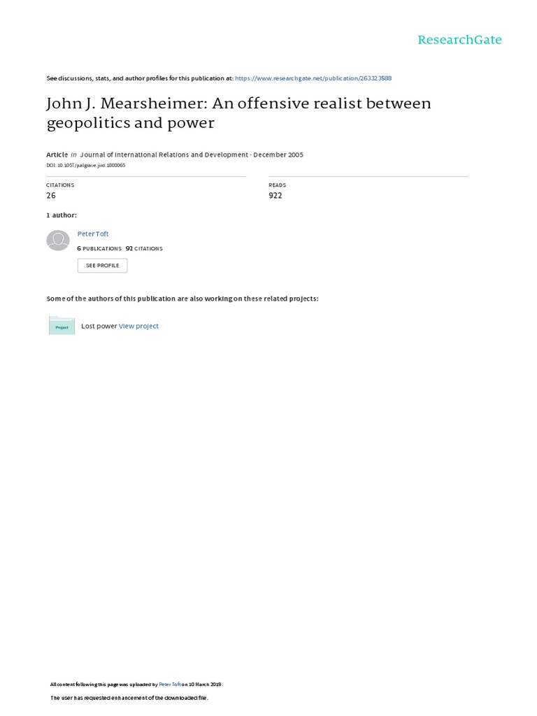 John J Mearsheimer An Offensive Realist Between Ge | PDF | Hegemony ...