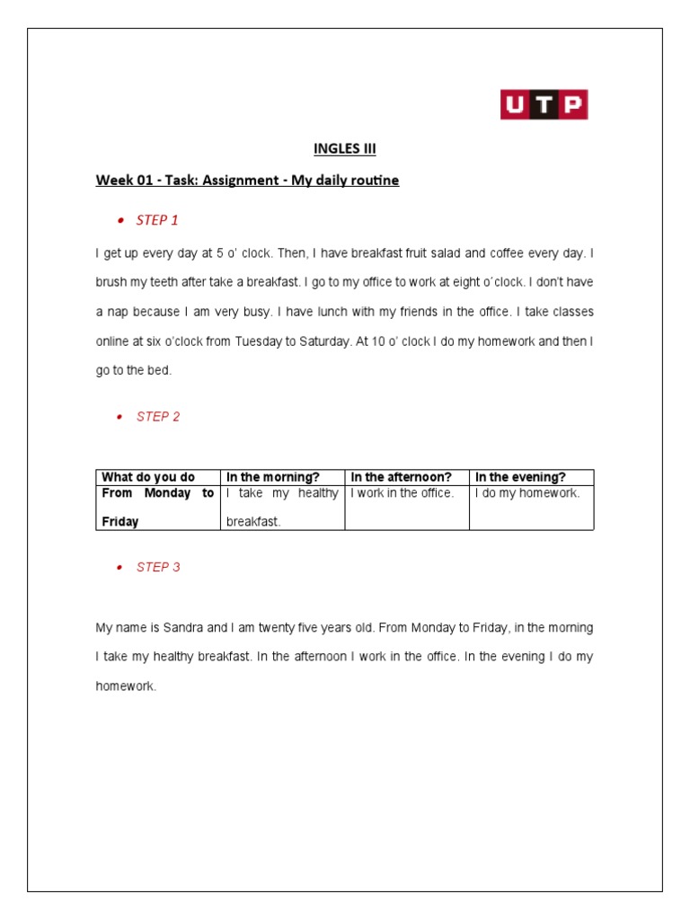 Week 01 - Task Assignment - My Daily Routine-Sandra Mamani Guzman | PDF