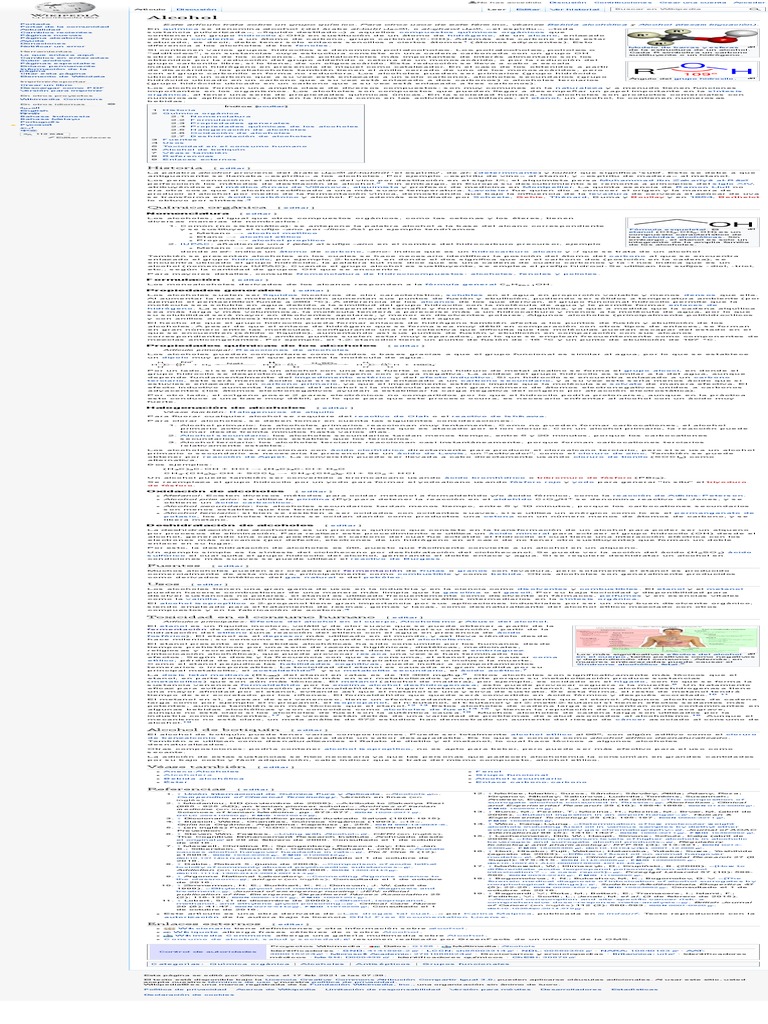 Alcohol - Wikipedia, La Enciclopedia Libre | PDF | Alcohol | Química ...