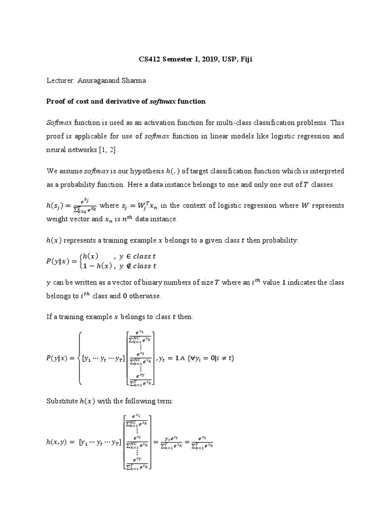 Proof of Softmax | PDF | Statistical Classification | Logistic Regression