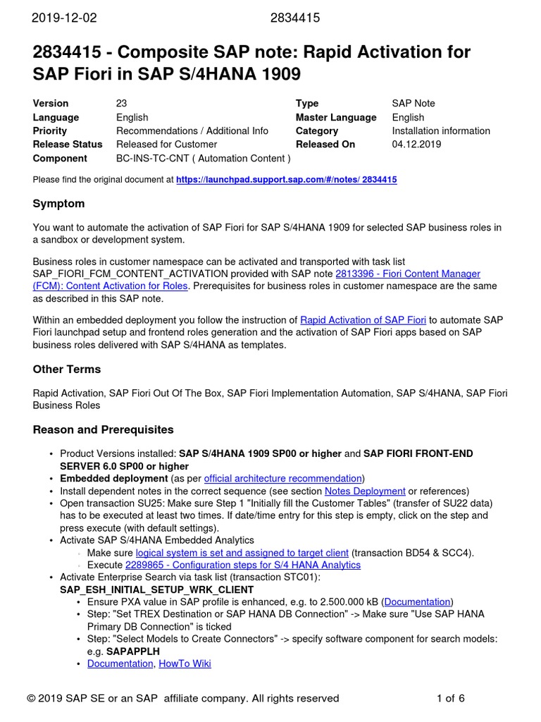 Rapid Activation For SAP Fiori in SAP S:4HANA 1909 | PDF | Software ...