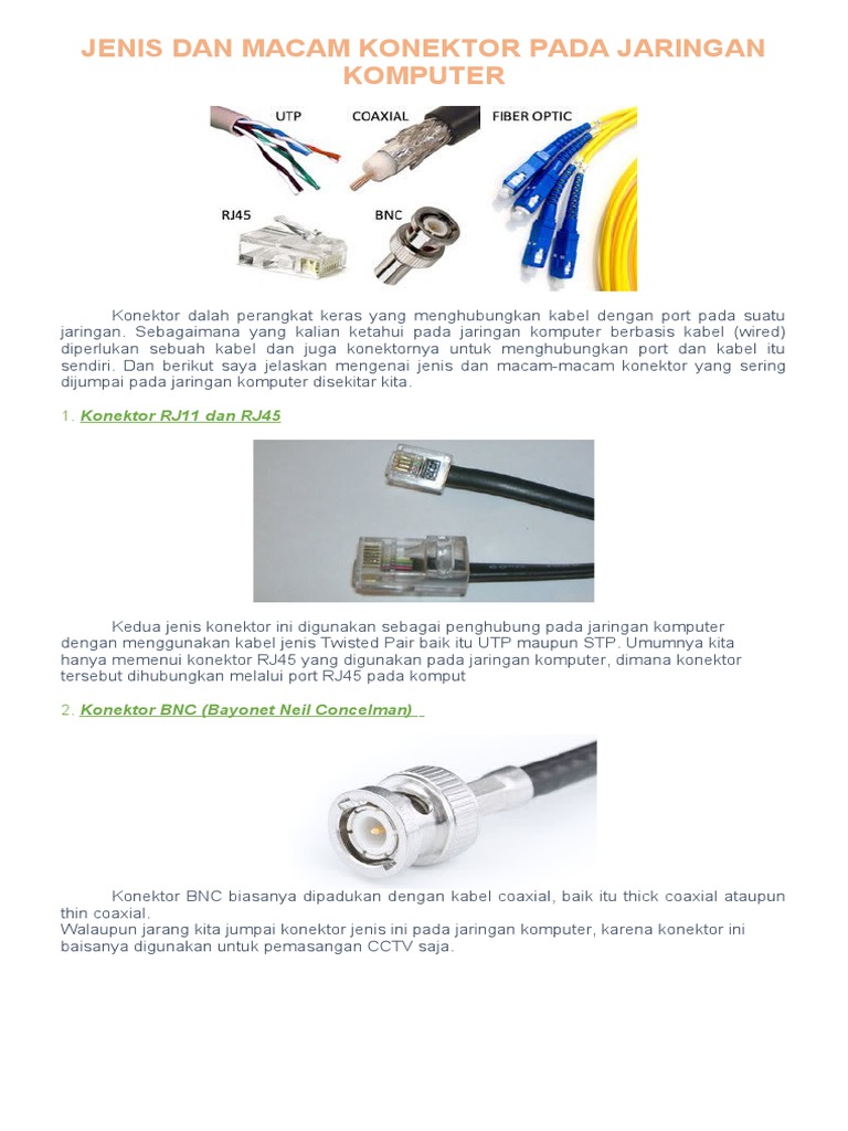 Jenis Dan Macam Konektor Pada Jaringan Komputer | PDF