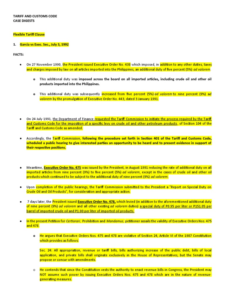 Tax Review CMTA Case Digests Compiled | PDF | Treaty | Tariff