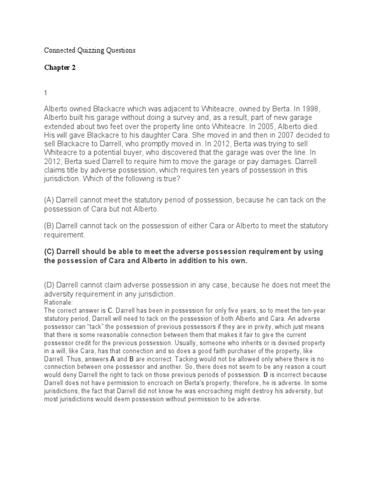 Connected Quizzing Questions | PDF | Fee Simple | Lease