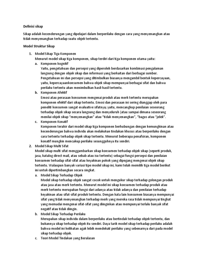 Definisi Sikap Dan Model Struktur Sikap | PDF