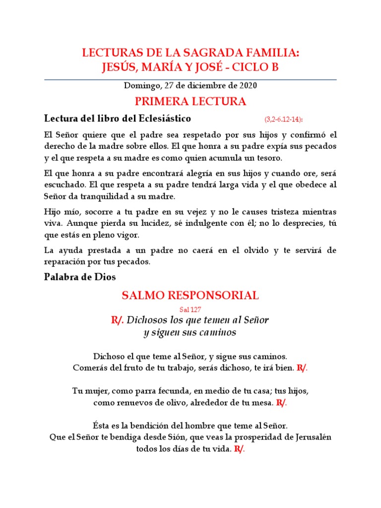 Lecturas de La Sagrada Familia 2020 | PDF | María, madre de Jesús | Jesús