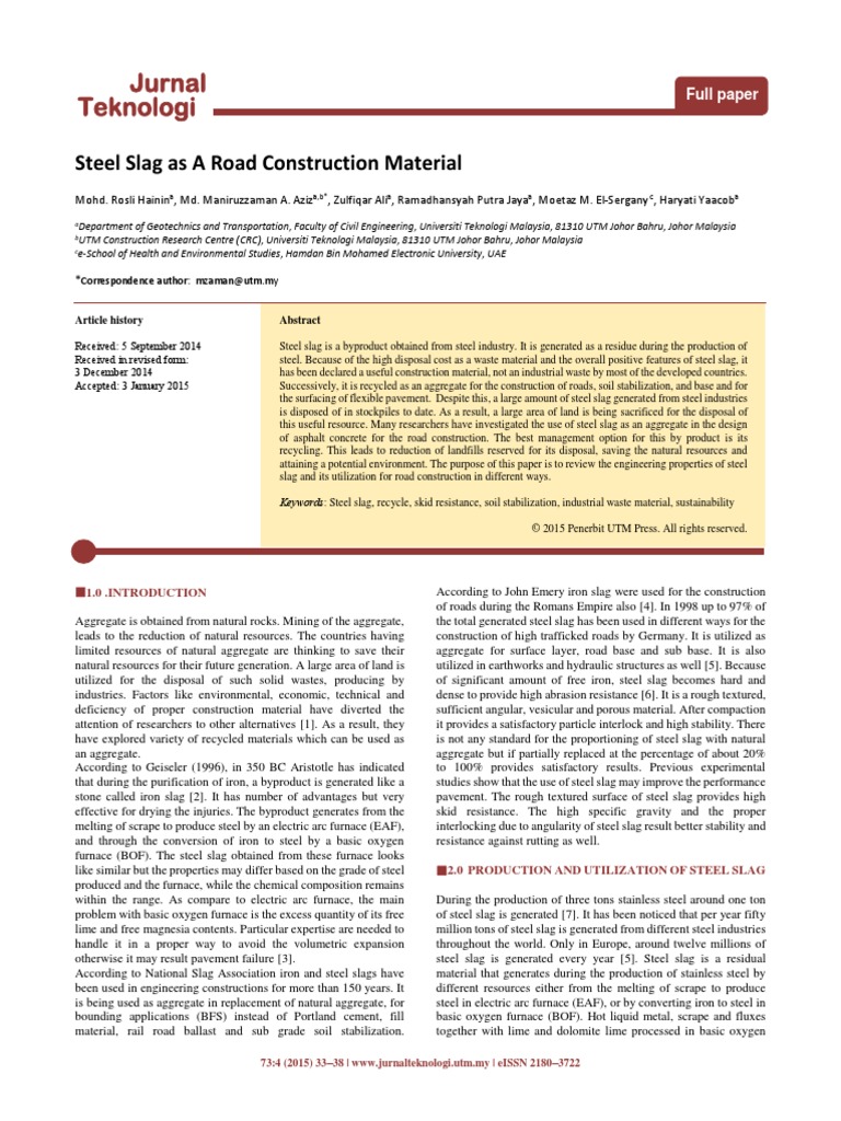 Steel Slag As A Road Construction Material | PDF | Construction ...