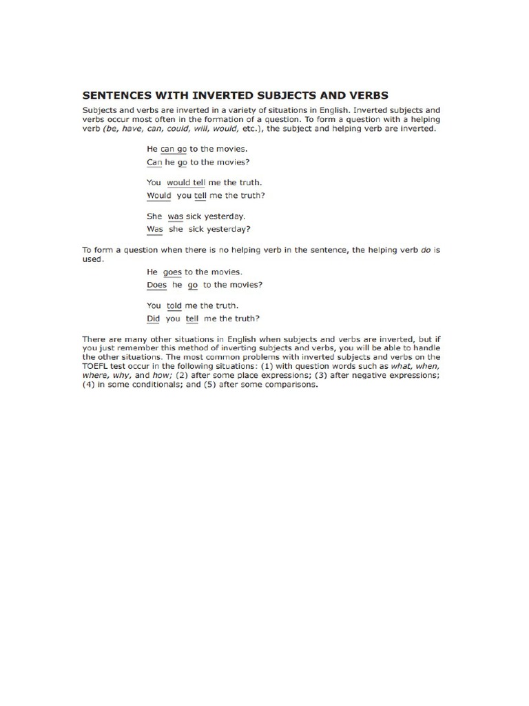Inverted Subjects and Verbs 1 | PDF