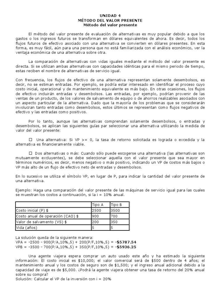 Metodo Del Valor Presente | PDF | Depreciación | Amortización (Negocio)
