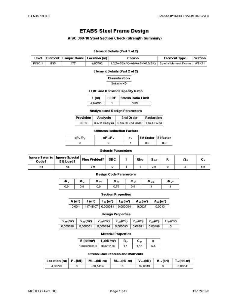 ETABS Steel Frame Design: AISC 360-10 Steel Section Check (Strength Summary) | PDF | Solid ...