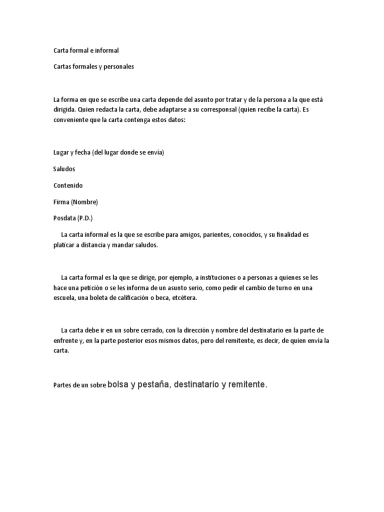 Ejemplos de cartas formales e informales | PDF