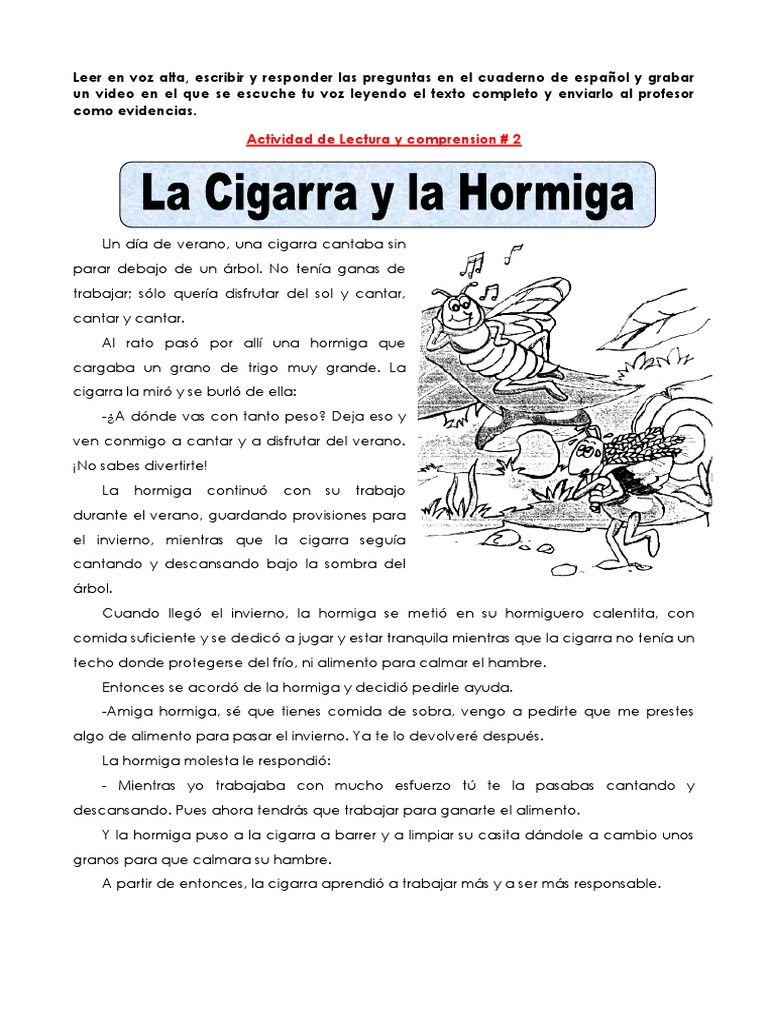 Actividad de Lectura y Comprension # 2 | PDF | Hormiga | Alimentos