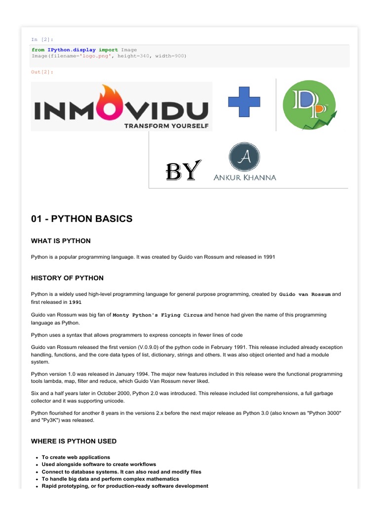 01 - Python Basics: 'Logo - PNG' | PDF | Data Type | Boolean Data Type