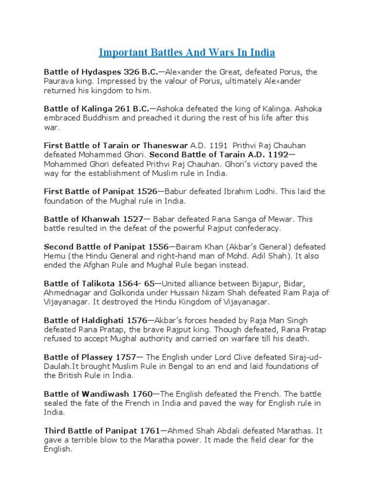 Battles - History Upto 1935 | Download Free PDF | Indian National ...