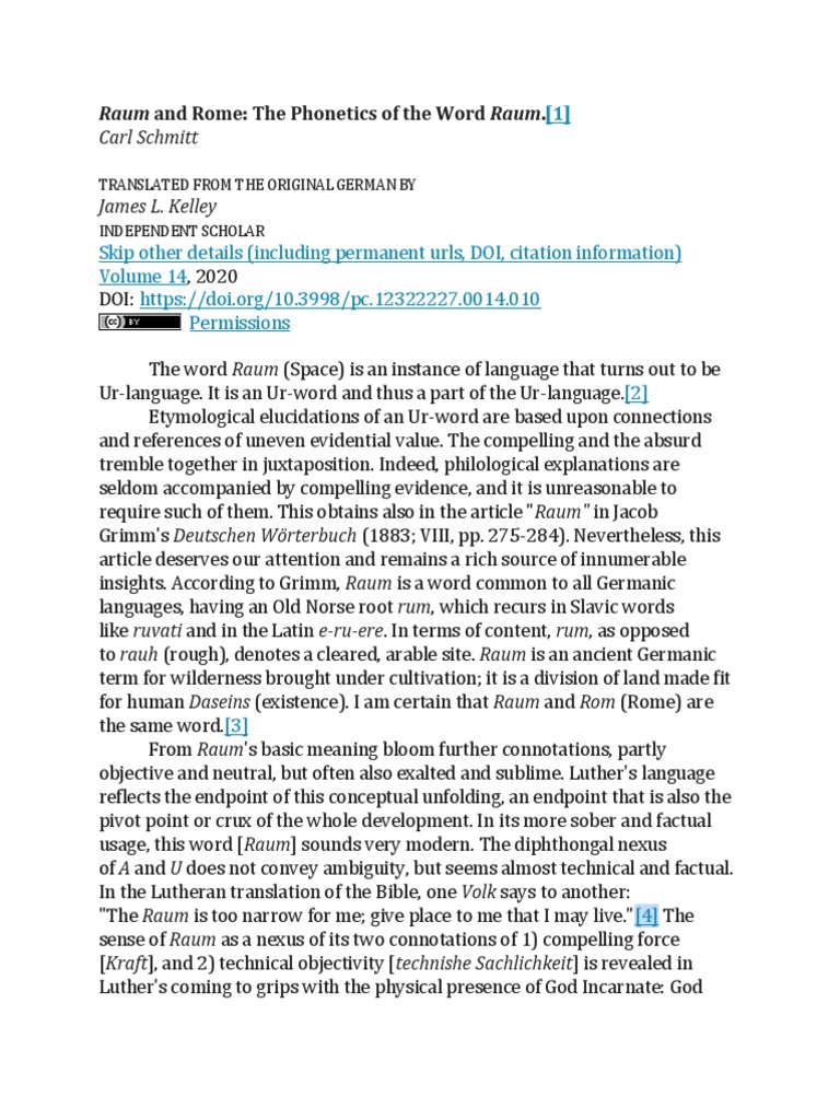 Carl Schmitt James L. Kelley: Raum and Rome: The Phonetics of The Word ...