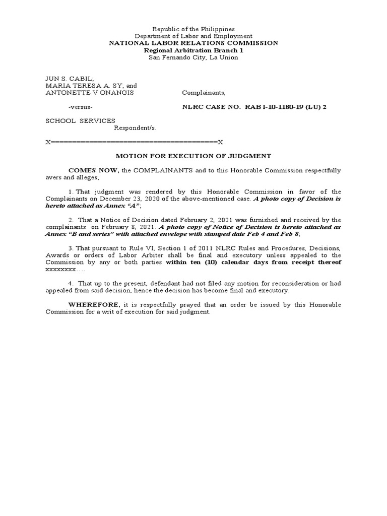 Execution of Judgment Laborrr Final | PDF | Law