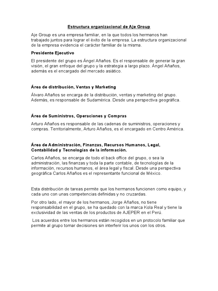 Estructura Organizacional de Aje Group | PDF | Empresas | Contabilidad