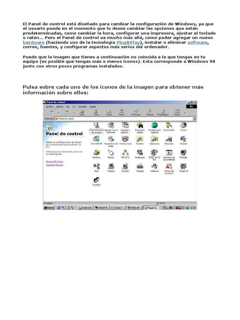 panel de control Word