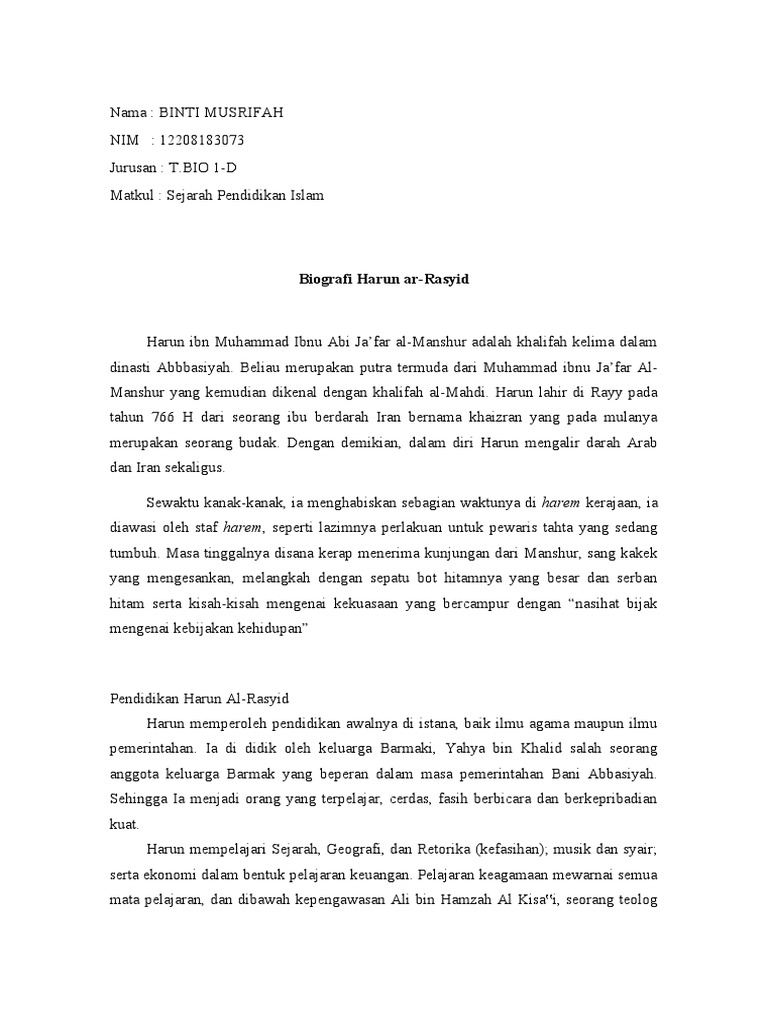 Biografi Khalifah Harun ar-Rasyid | PDF | Sejarah