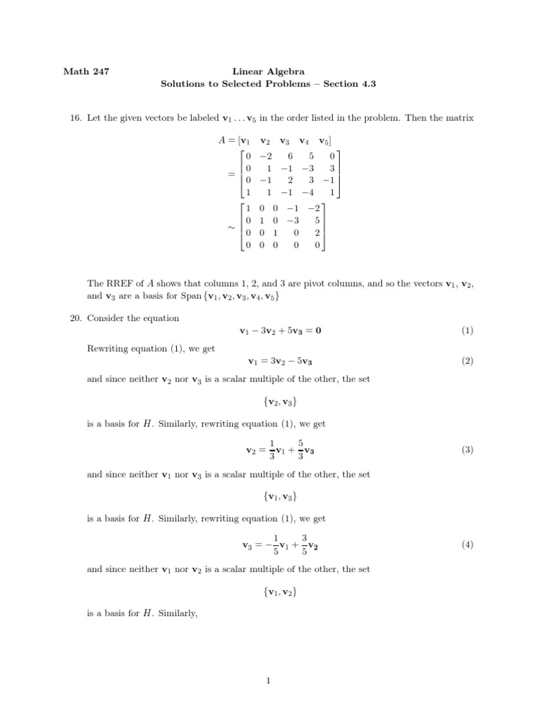 4.3 Solutions | Download Free PDF | Basis (Linear Algebra) | Scalar ...