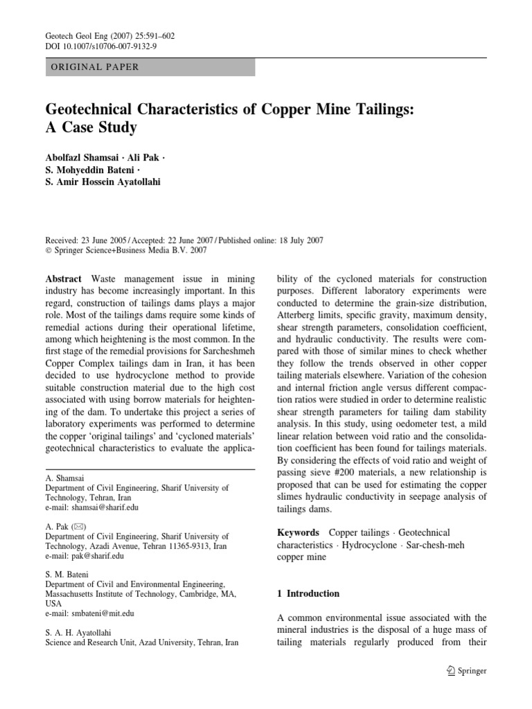 Geotechnical Characteristics of Copper Mine Tailings | PDF ...