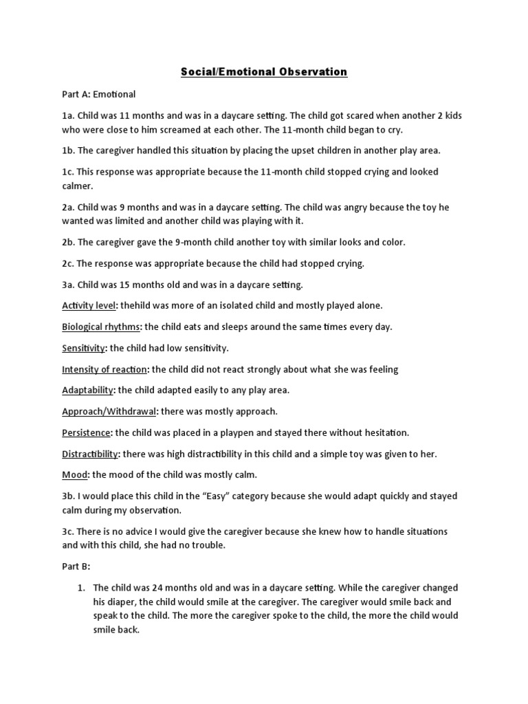 Social and Emotional Observation | PDF | Child Care | Relationships