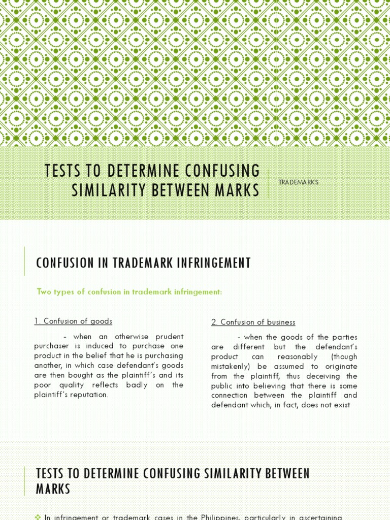 Tests To Determine Confusing Similarity Between Marks: Trademarks | PDF ...