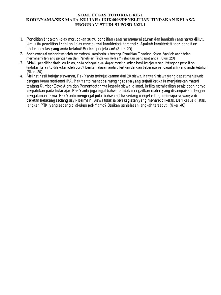Soal TTM1 - Idik 4008 - PTK | PDF