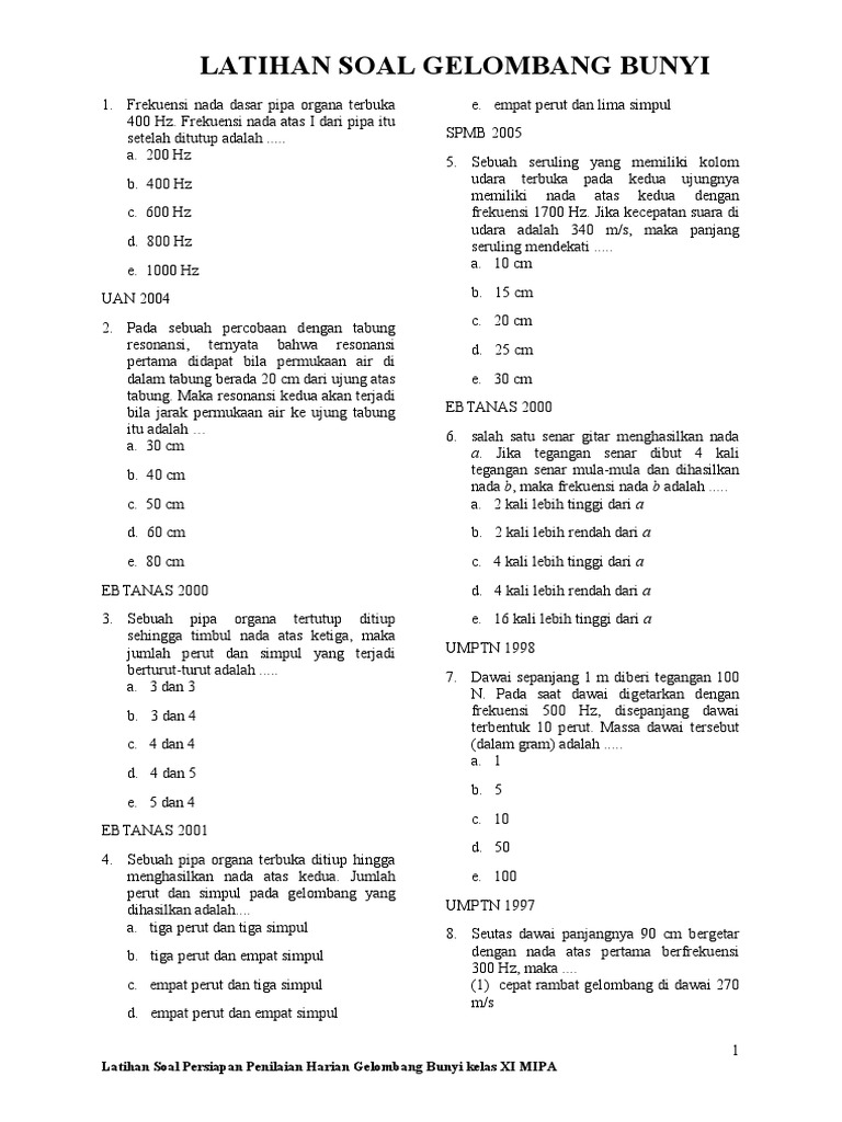 Latihan Soal Gelombang Bunyi | PDF | Seni