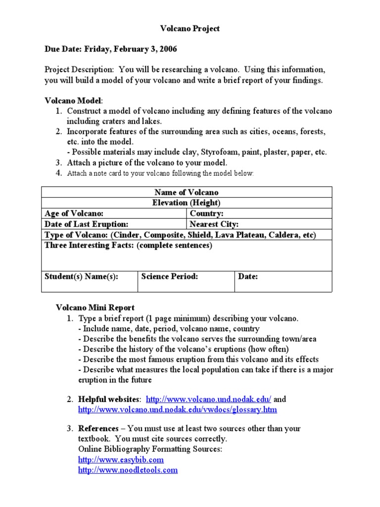 Volcano Project and Rubric | PDF | Volcano | Types Of Volcanic Eruptions