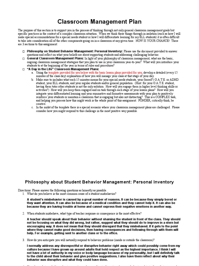 Classroom Management Plans | PDF | Classroom Management | Lesson Plan