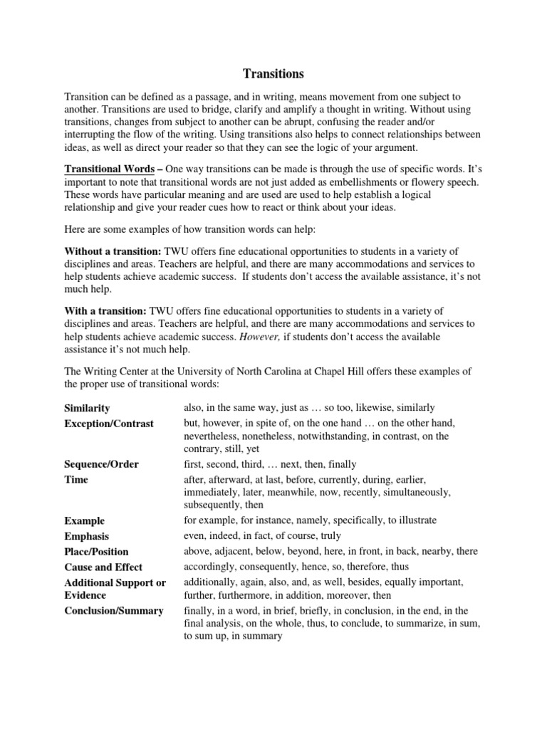 Effective Use of Transition Words | PDF | Phrase | Cognitive Science