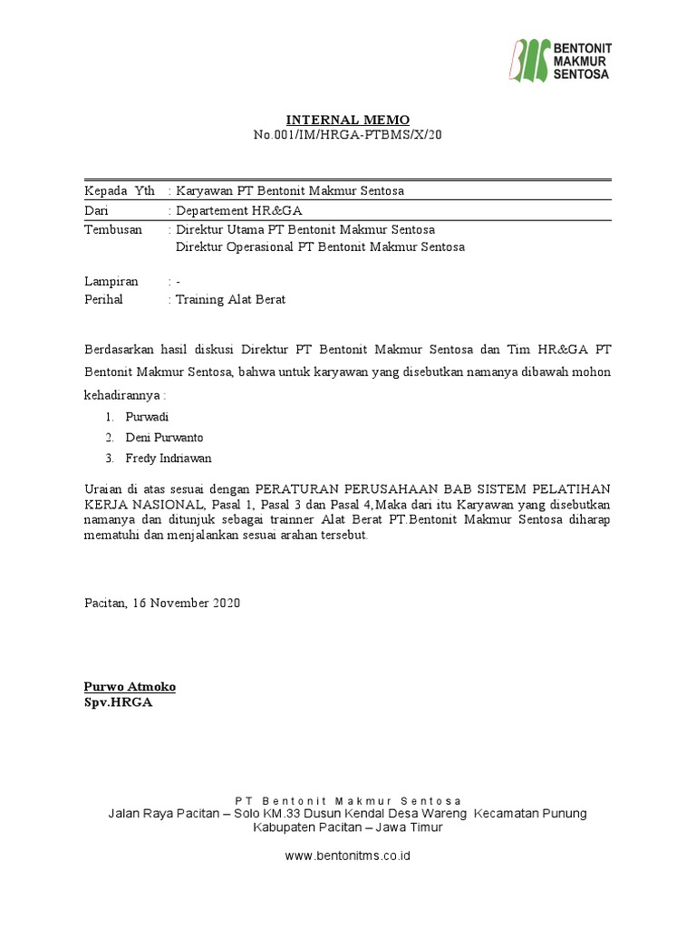 Memo Undangan Training | PDF